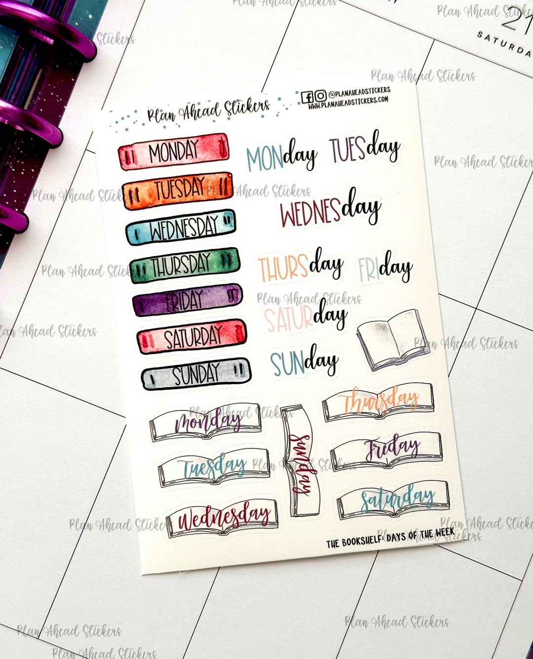 The Bookshelf Days of the Week Bullet Journaling Planner Stickers ...