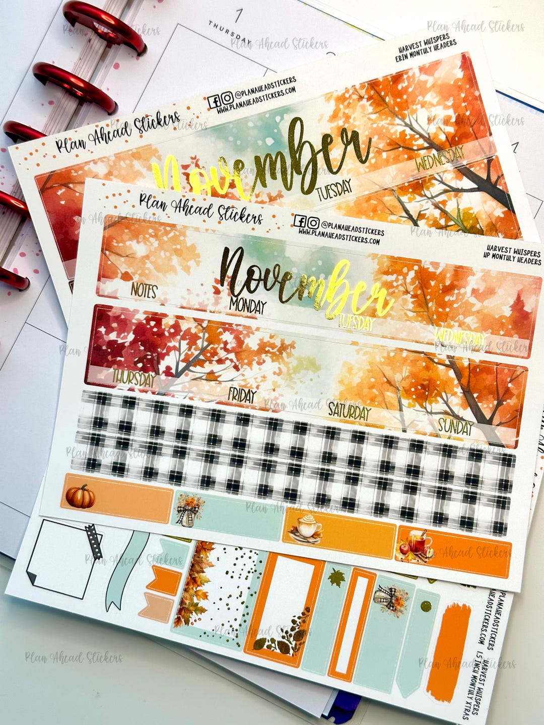 FOILED November Monthly Headers: Harvest Whispers Planner Stickers (1.5 ...