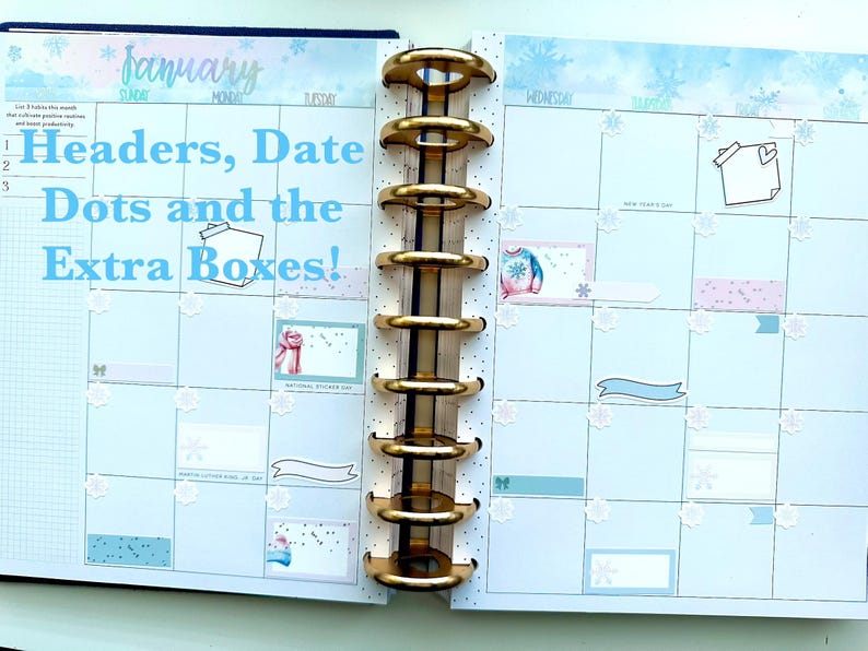 FOILED January Monthly Headers: A Snowy Start Planner Stickers (1.5 ...