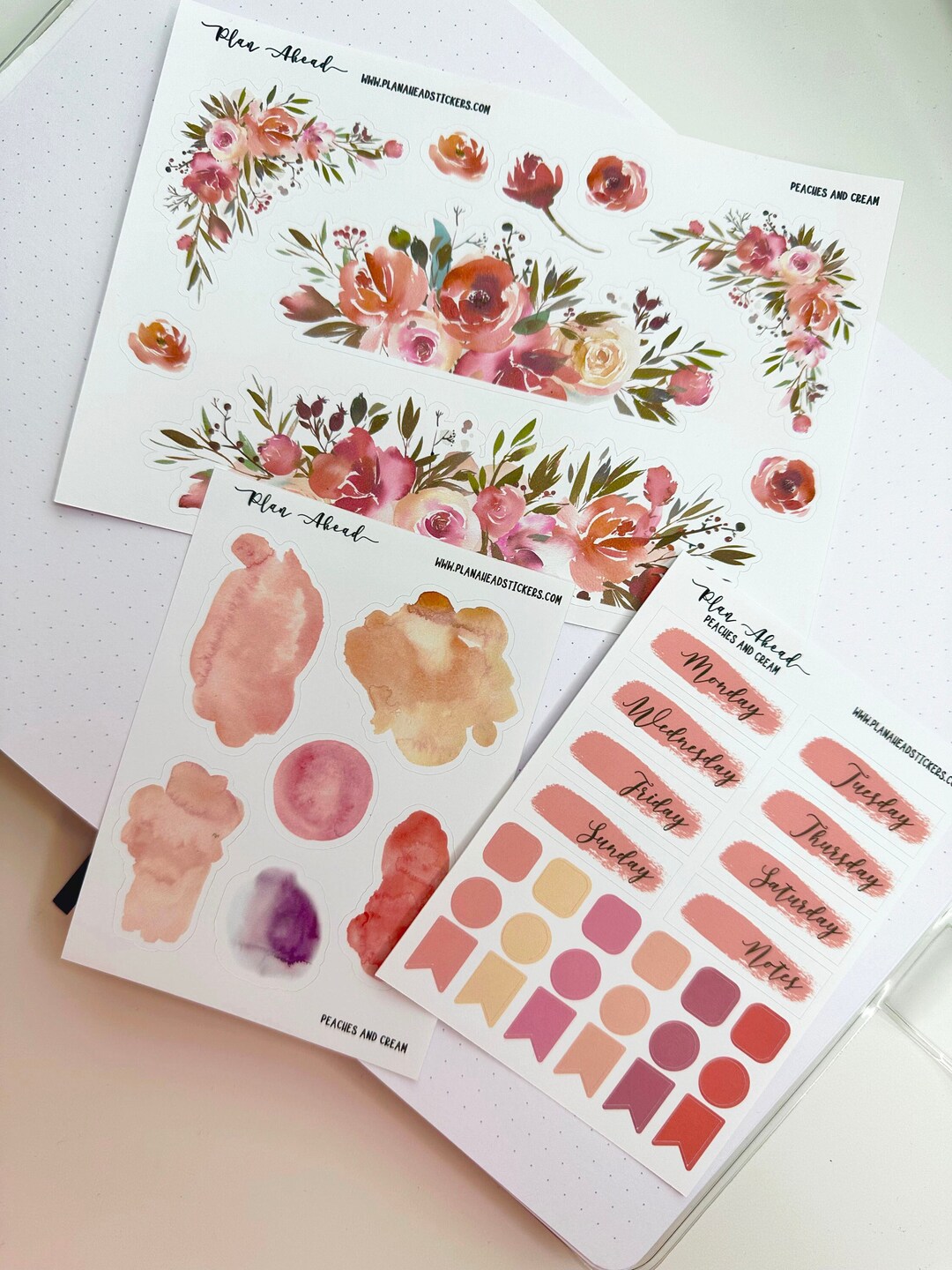 Peaches and Cream Floral Journaling Sticker Kit for A5 B5 Notebook ...