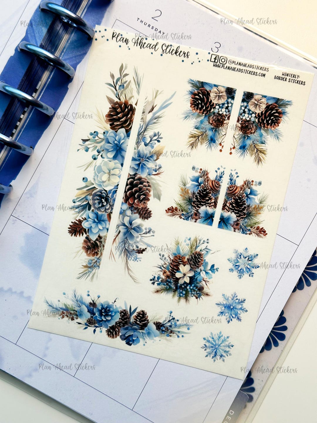 Winterly Glossy Clear or Matte Washi Border Stickers Watercolor Bullet ...