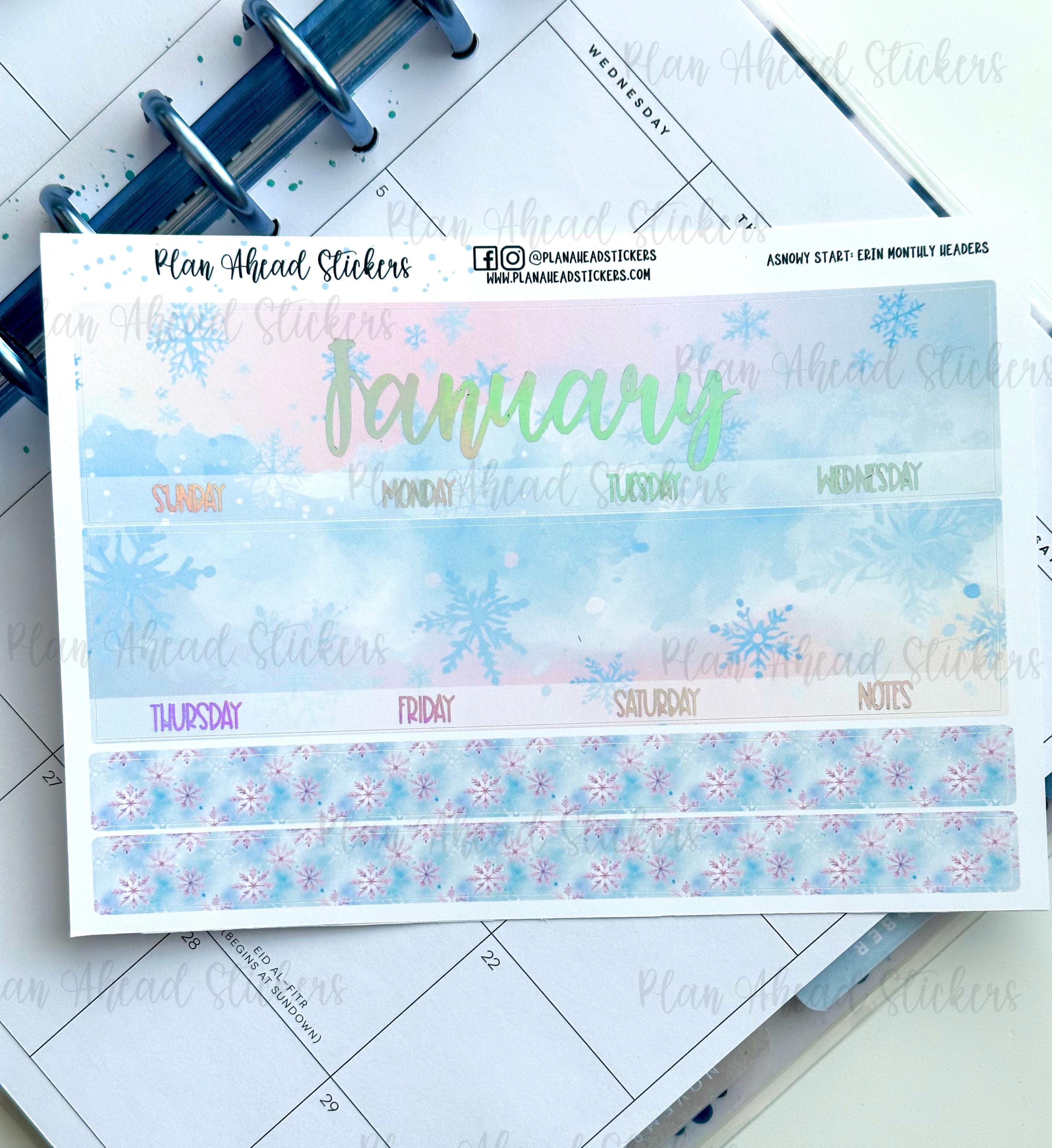 FOILED January Monthly Headers: A Snowy Start Planner Stickers (1.5 ...