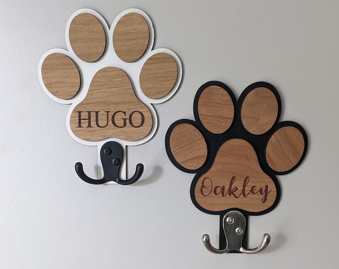 Personalised Dog Lead Hook Dog Lead Holder Dog Paw Print Lead Holder ...