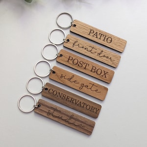Personalised Oak, Cherry, Walnut Keyring | Keyring for Home, Holiday ...