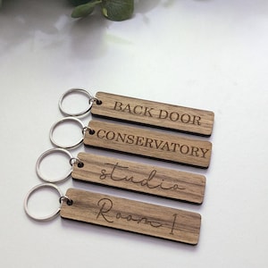 Personalised Oak, Cherry, Walnut Keyring | Keyring for Home, Holiday ...