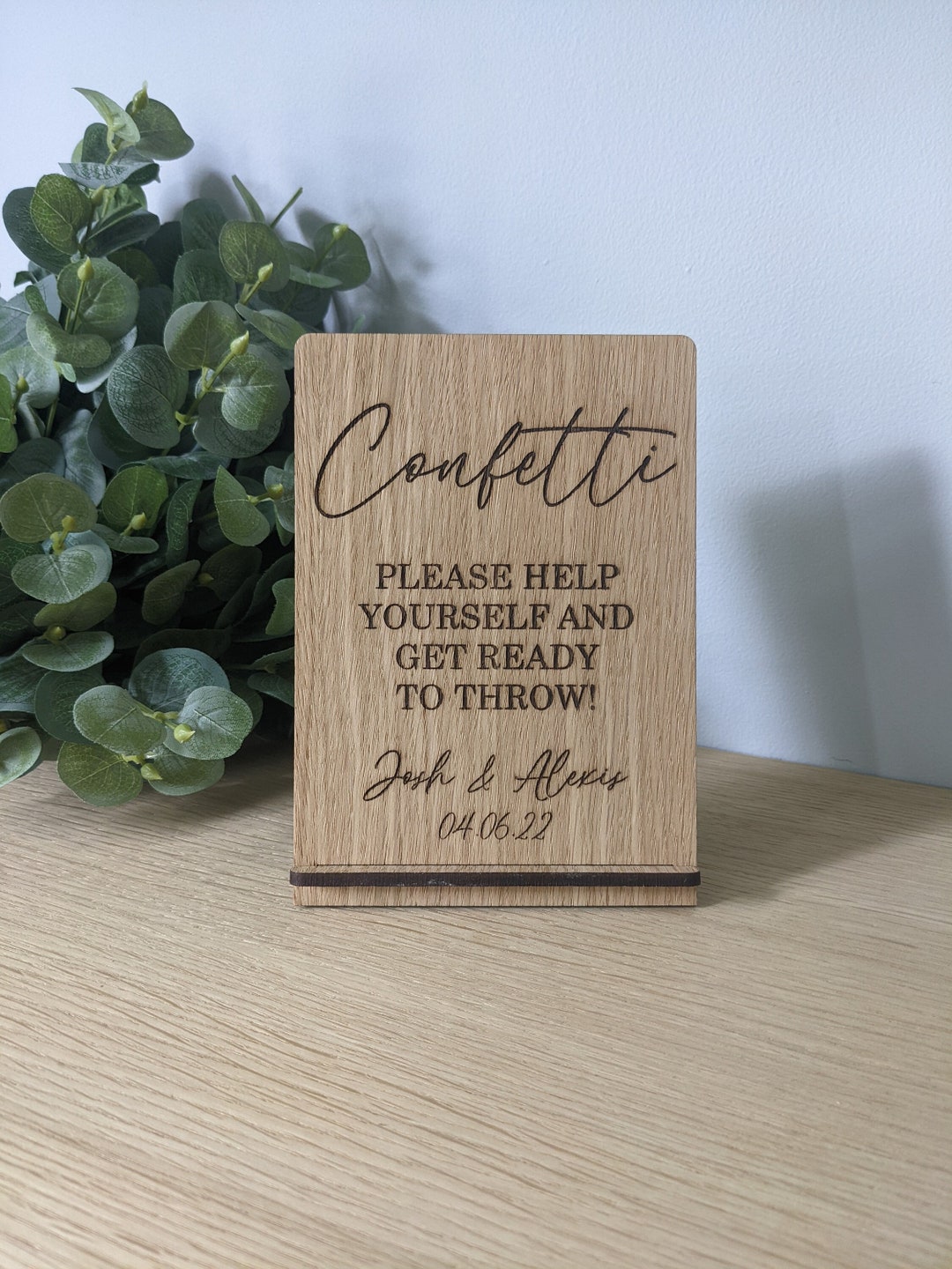 Confetti Wedding Sign | Personalised Confetti Wedding Sign | Oak Wooden ...