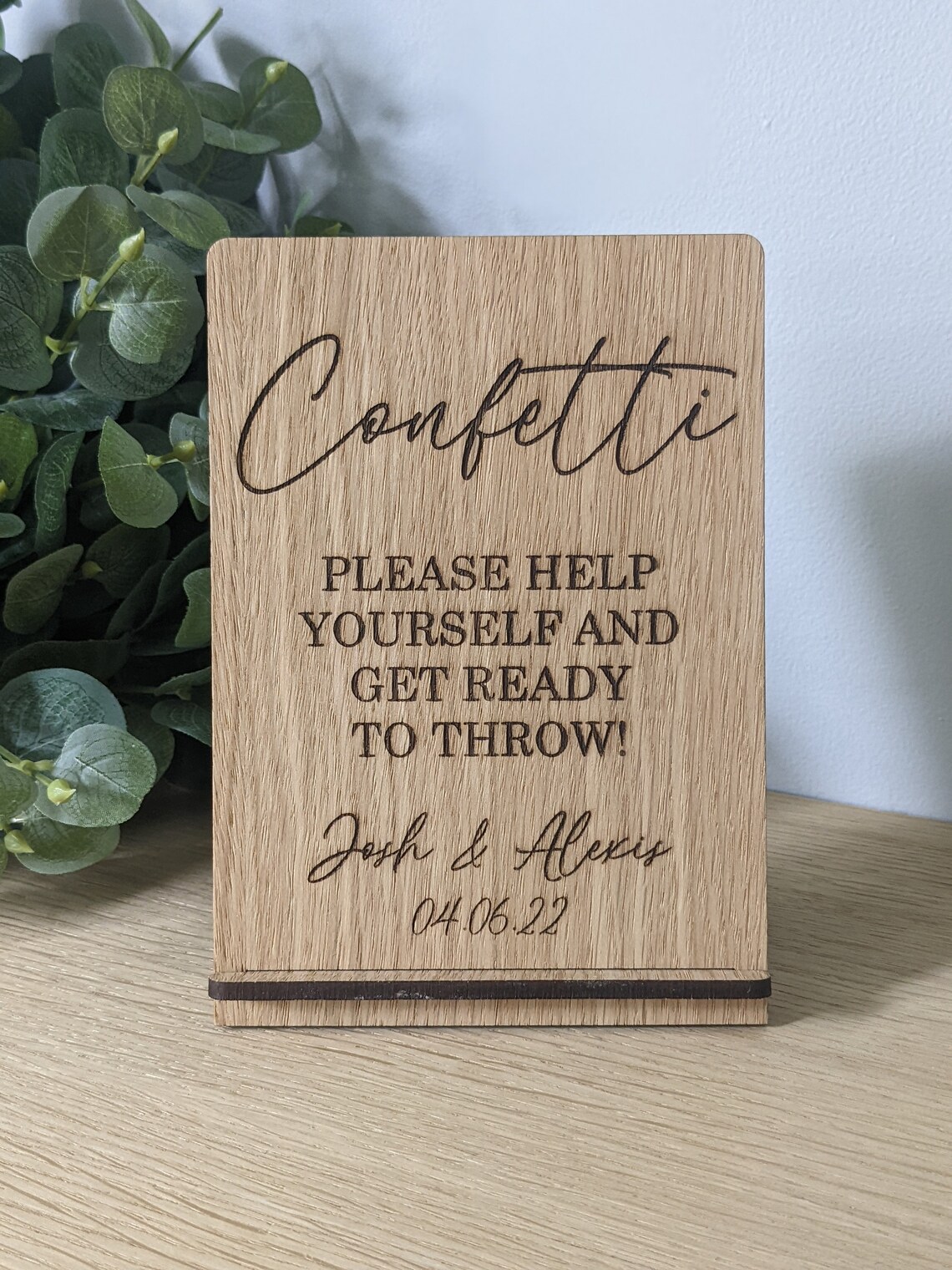 Confetti Wedding Sign | Personalised Confetti Wedding Sign | Oak Wooden ...