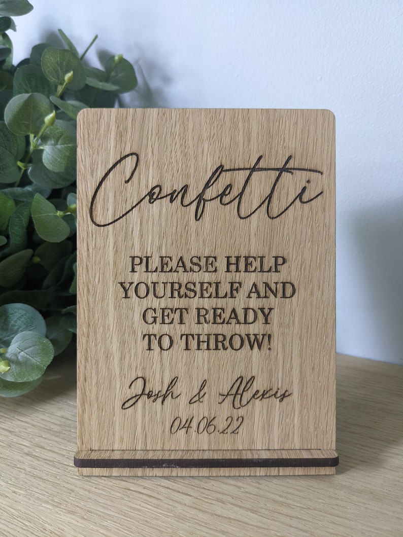 Confetti Wedding Sign | Personalised Confetti Wedding Sign | Oak Wooden ...