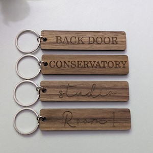 Personalised Oak, Cherry, Walnut Keyring | Keyring for Home, Holiday ...