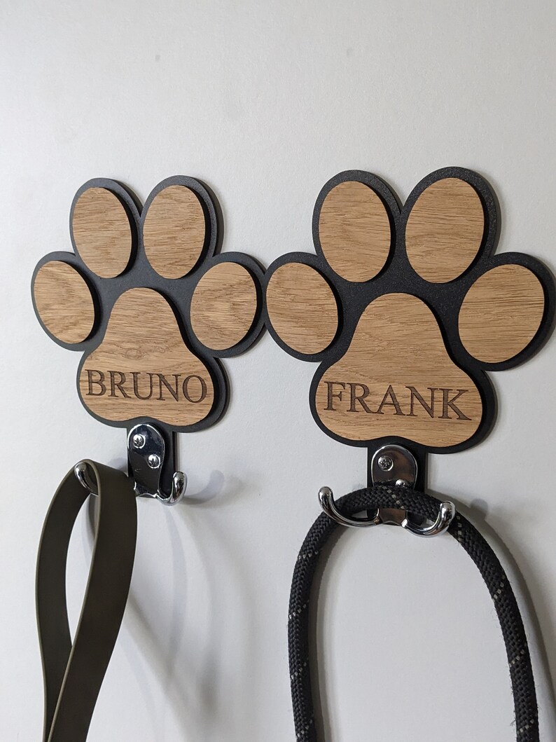 Personalised Double Dog Lead Hook | Dog Lead Holder | Dog Paw Print ...