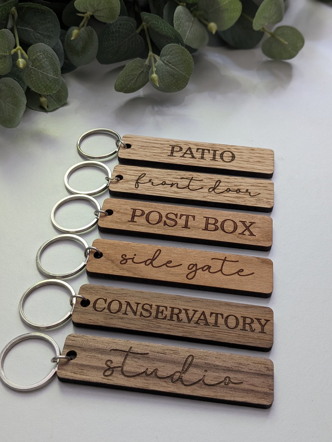 Personalised Oak, Cherry, Walnut Keyring | Keyring for Home, Holiday ...