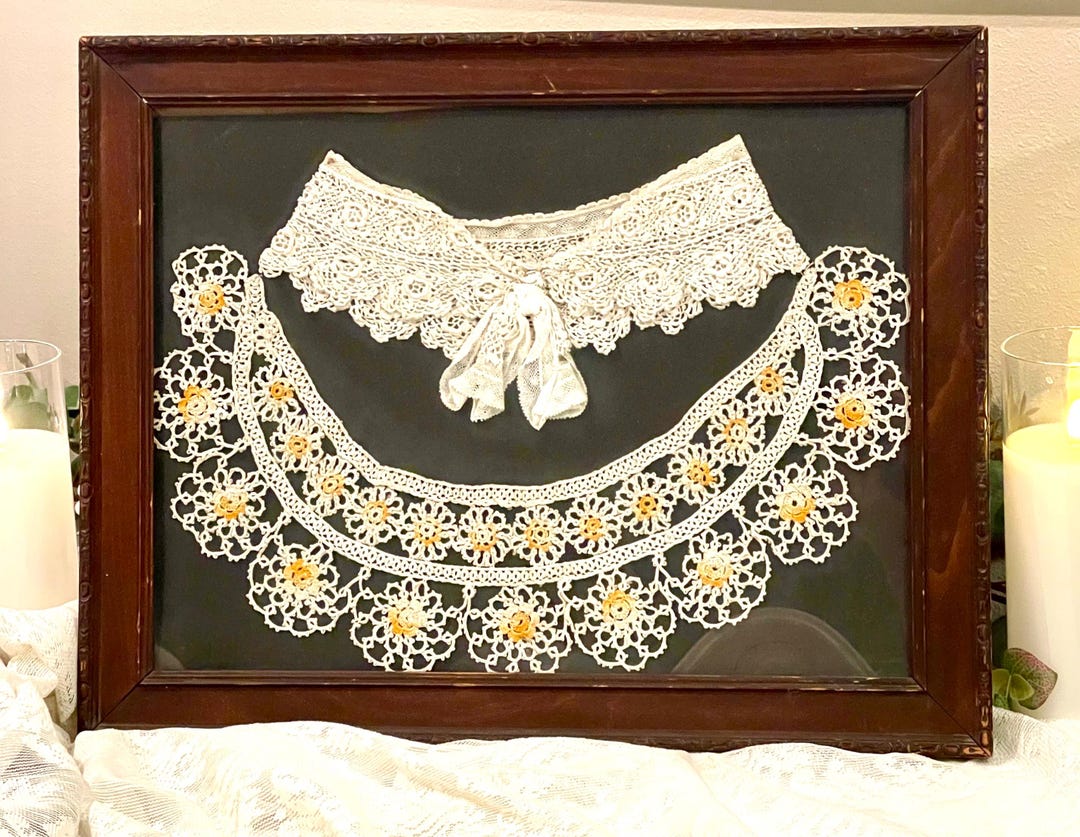 Antique Edwardian Lace Collar Textile Art: Needle & Tatted Lace, Framed ...