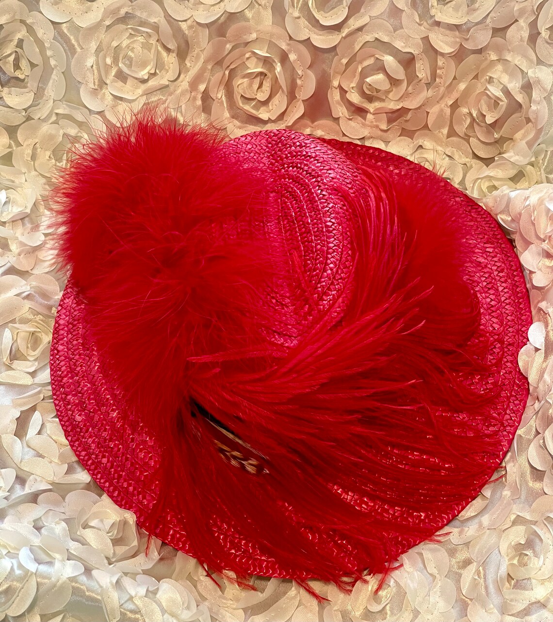 Vintage Red Feathers Straw Hat Fedora by Jennifer Moore - Etsy