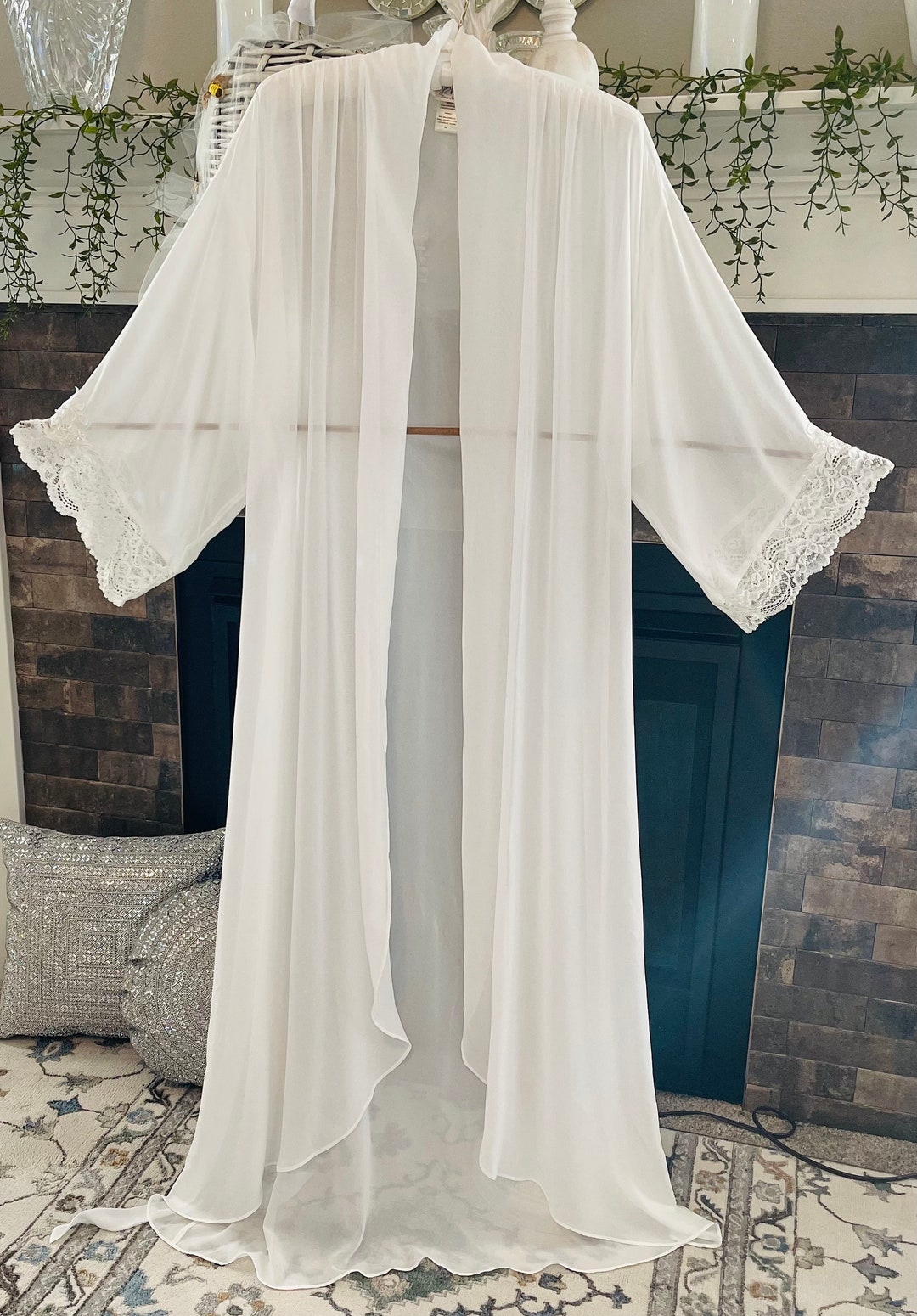 Jonquil Diane by Samandi Long White Sheer Robe Lace Pearl Beaded ...