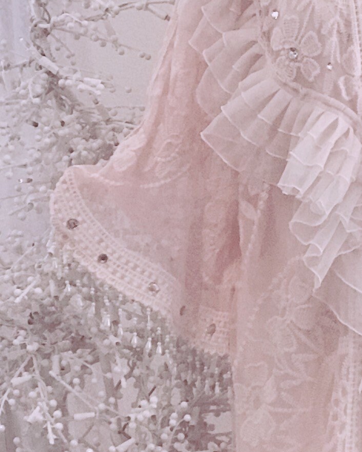 Light Pink Ruffled, Flower, Rhinestone Duster With Pearl Beaded Sleeves ...