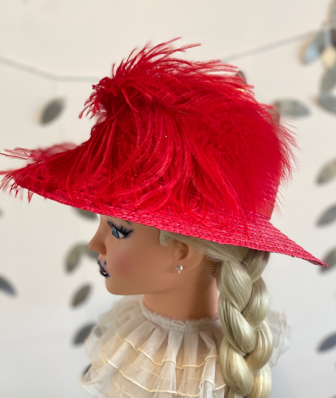 Vintage Red Feathers Straw Hat Fedora by Jennifer Moore - Etsy