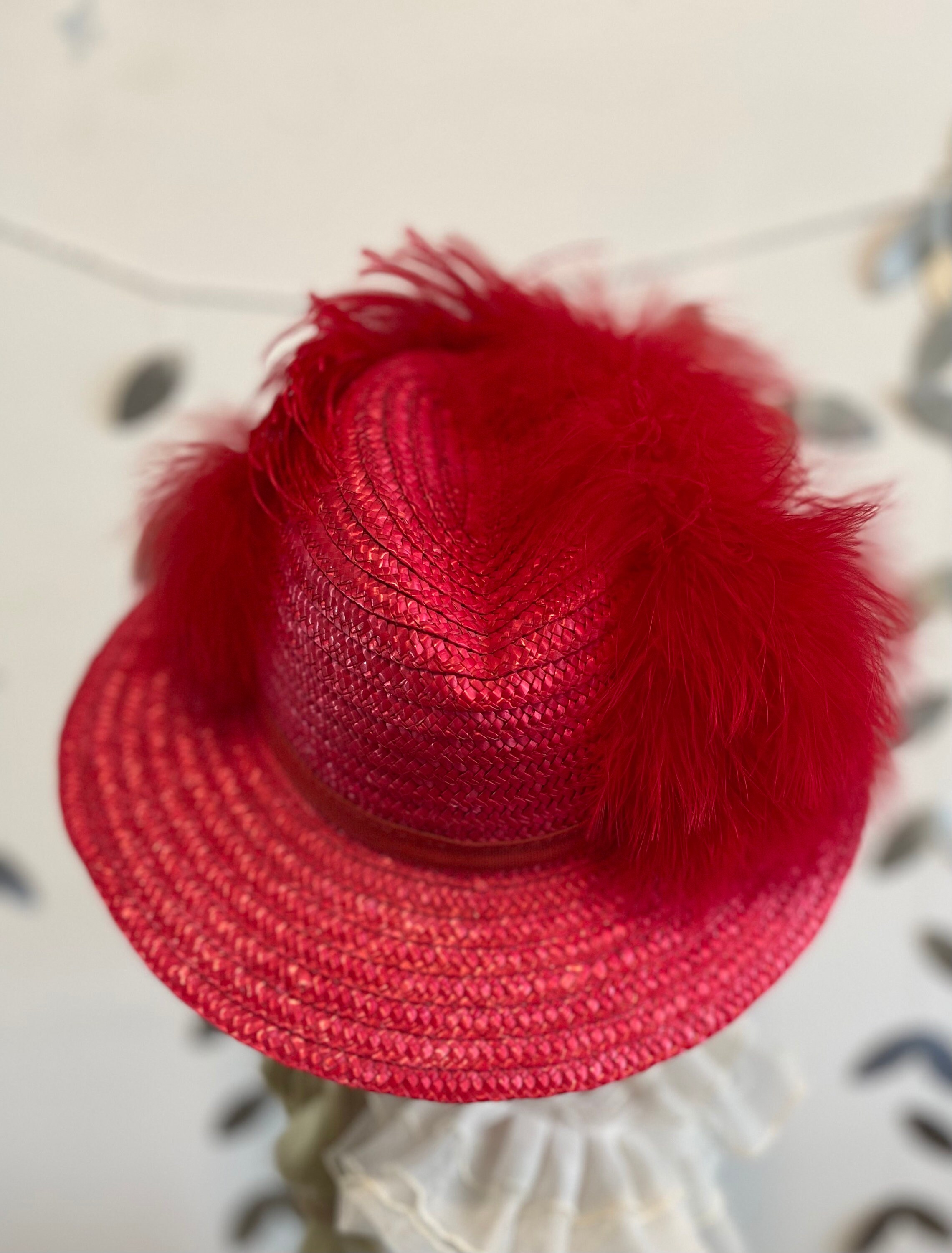 Vintage Red Feathers Straw Hat Fedora by Jennifer Moore - Etsy