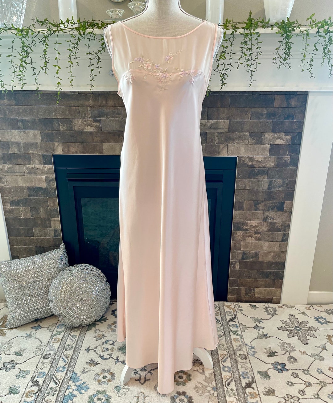 Vintage Satin Slip Nightgown Long Blush Pink by COFMIN COEMIN Size M - Etsy