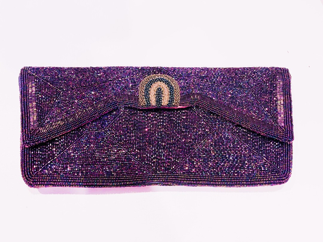 Vintage Beaded Iridescent Purple Gold Clutch Purse by Genie - Etsy