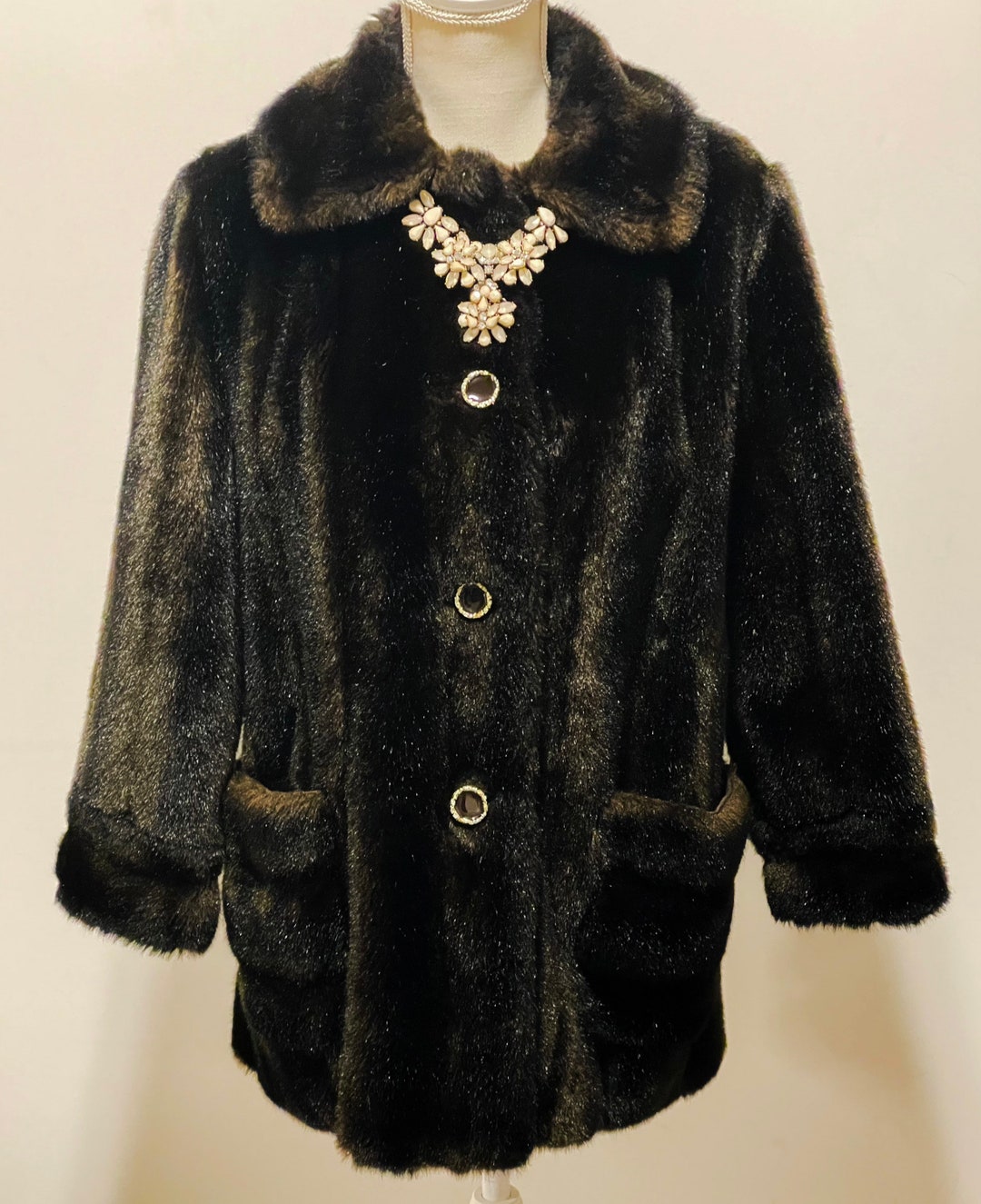 Vintage Faux Fur Mid Length Coat MINCARA Styled by Russel Taylor Size M ...