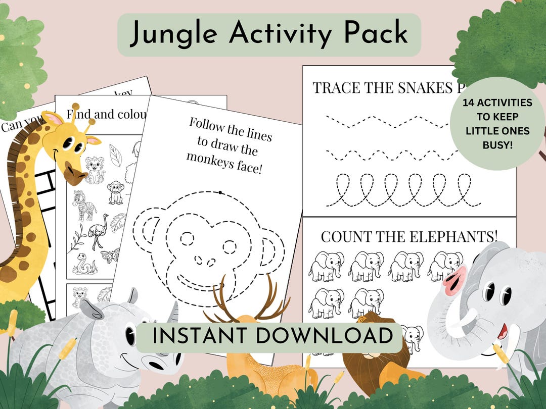 Jungle Activity Pack for Kids | Toddler Busy Book Printable | Animal ...