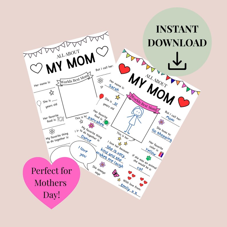 All About My Mom Printable | Mother's Day Worksheet | Kids Fill in Gift ...