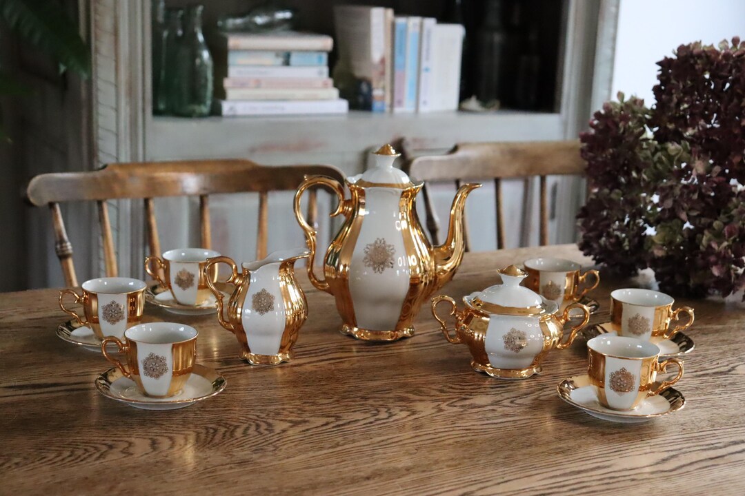 Rare Vintage White and Gold Gilded Tea Set MZ Czechoslovakia Porcelain ...