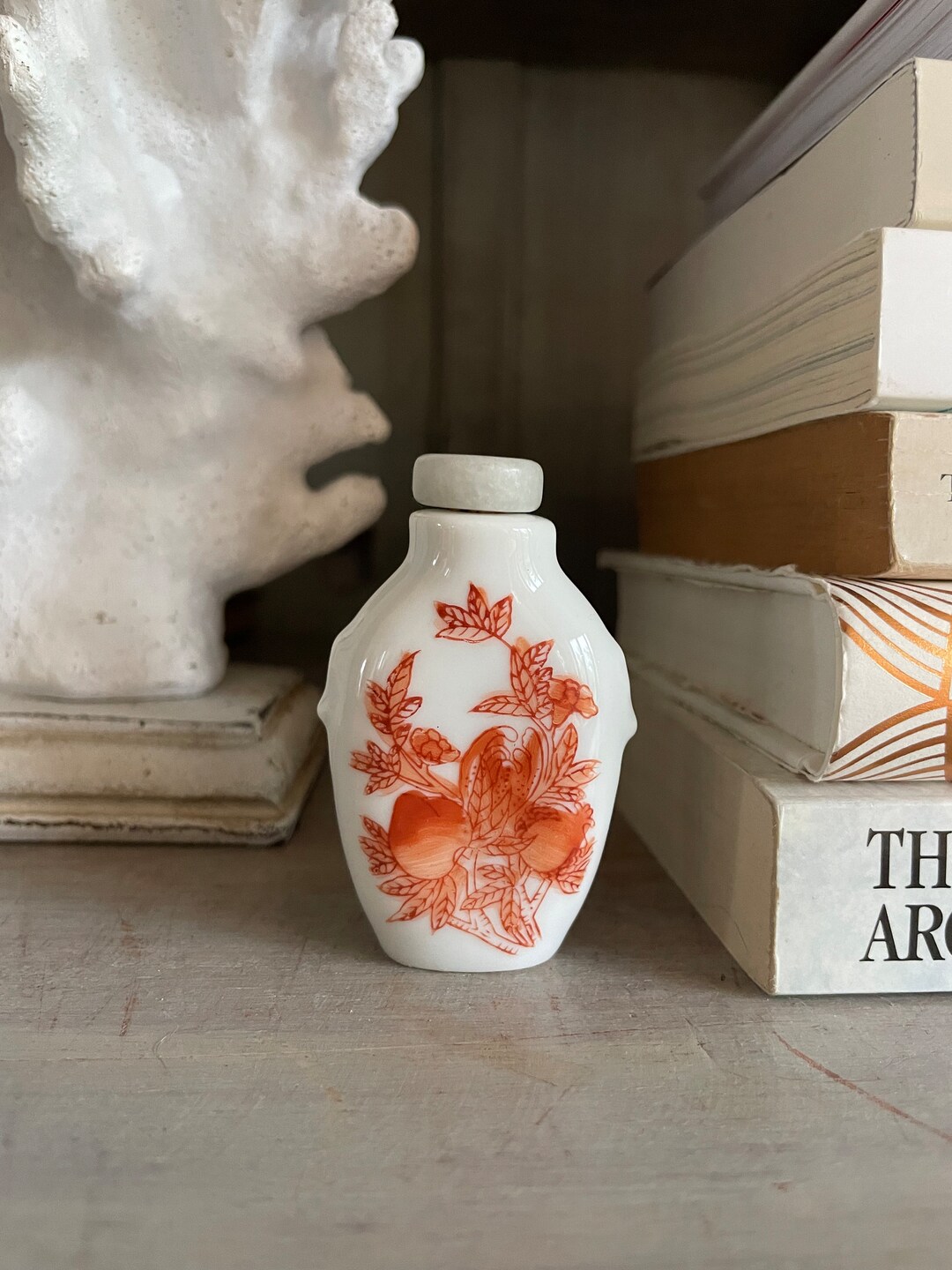 Vintage Chinese Hand Painted Small White and Orange Snuff Smelling ...