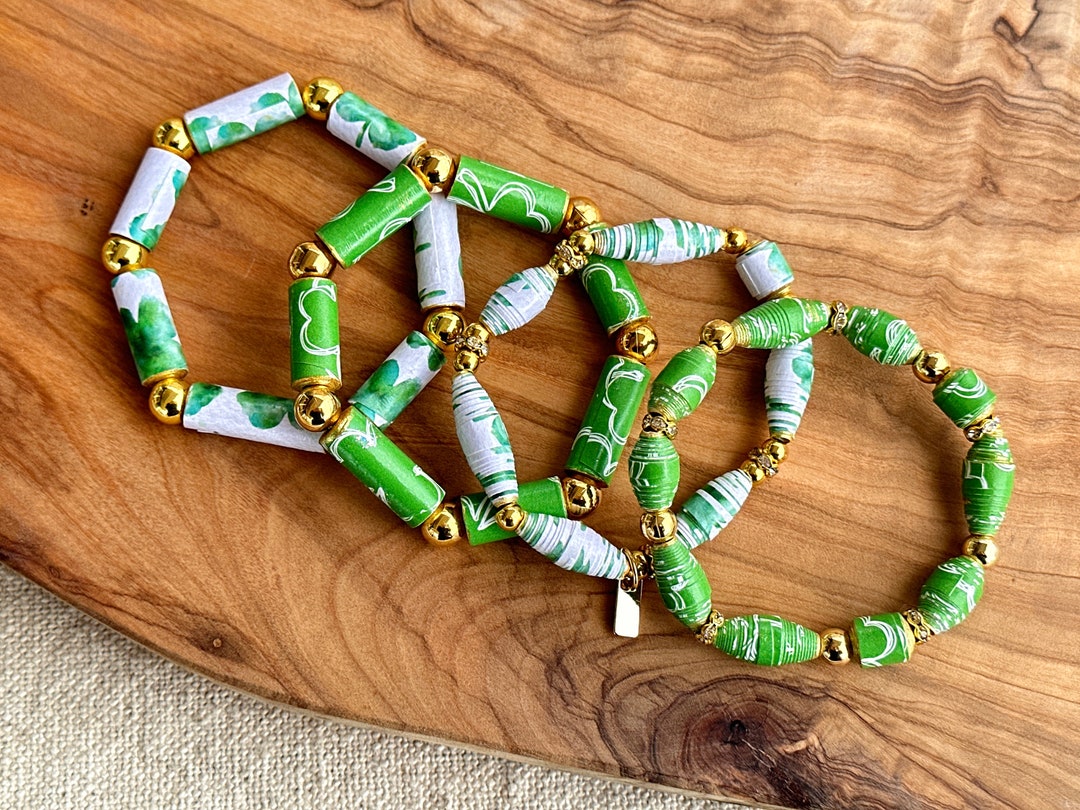 Handmade St. Patrick's Day Shamrock Paper Bead Bracelet - Etsy