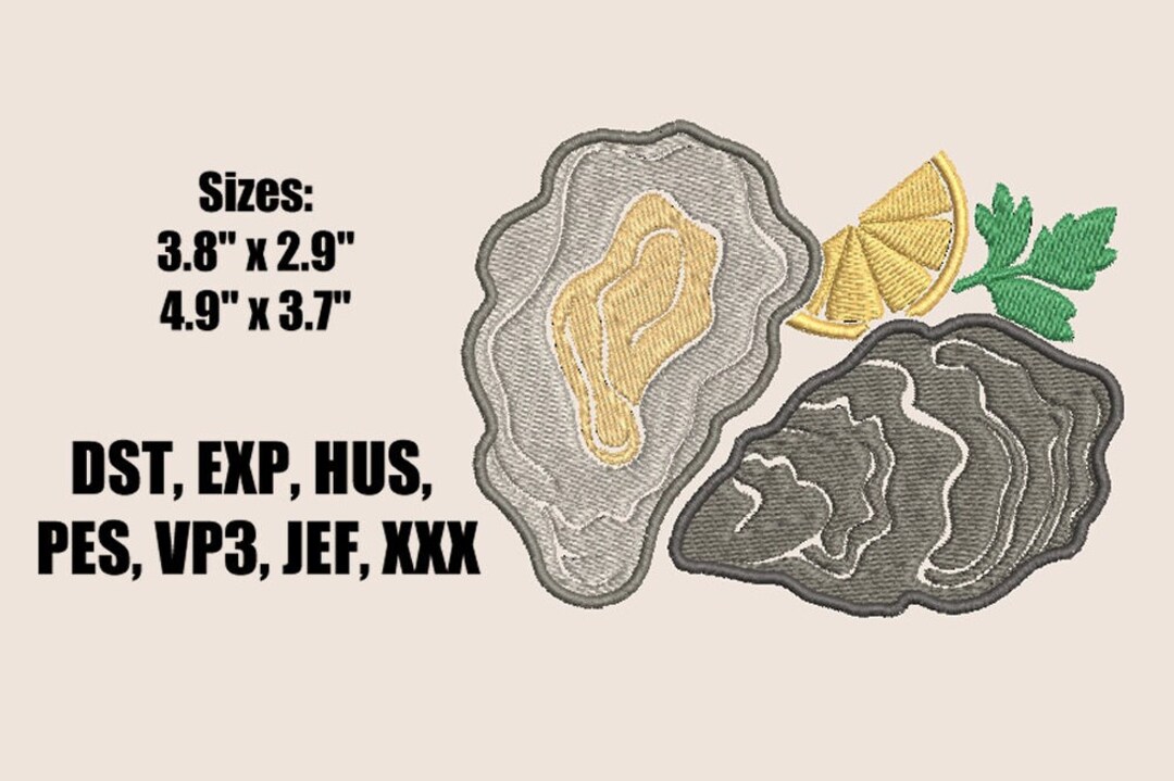 Oysters, Machine Embroidery Design File, PES, DST, EXP, Hus, Vp3, Jef ...