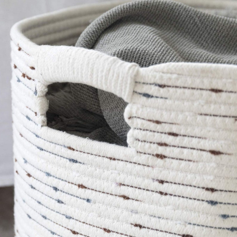 Woven Cotton Rope Basket Set of 2 Woven Storage Basket With Handles ...