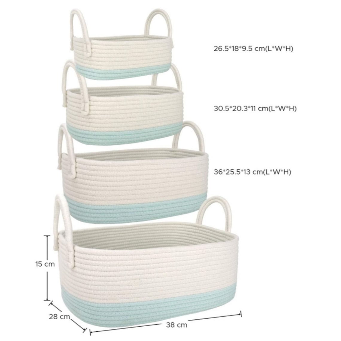 Storage Basket Set of 4 Cotton Rope Woven Organizer Bins With Handles ...