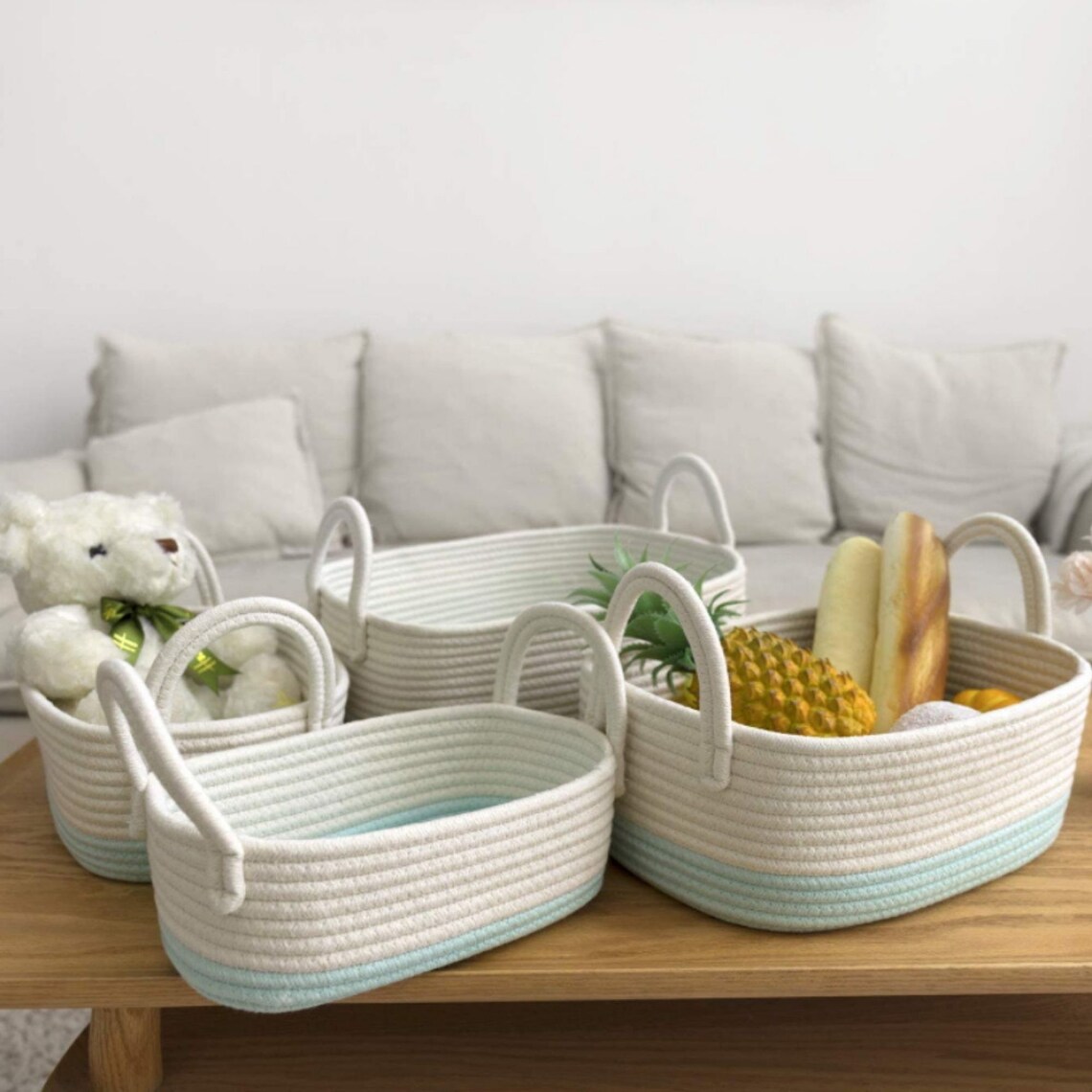 Storage Basket Set of 4 Cotton Rope Woven Organizer Bins With Handles ...