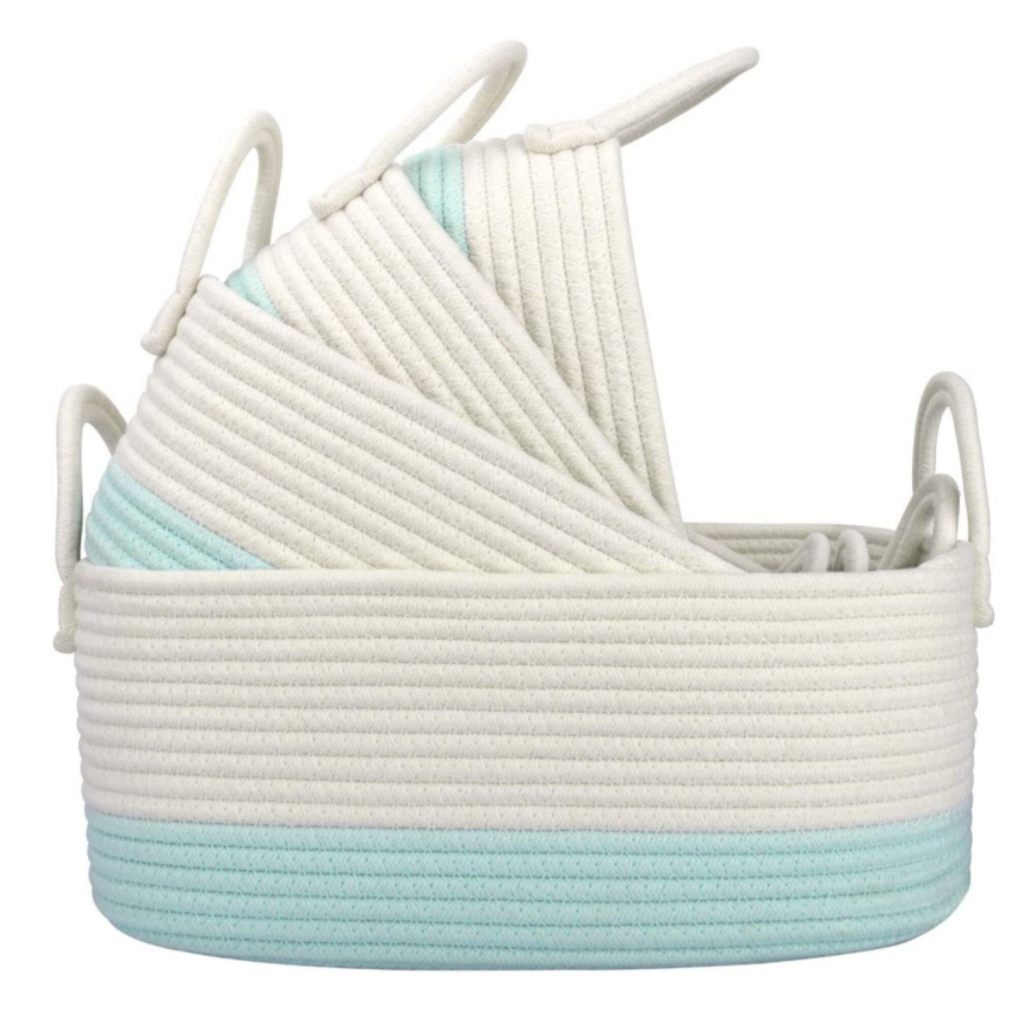 Storage Basket Set of 4 Cotton Rope Woven Organizer Bins With Handles ...