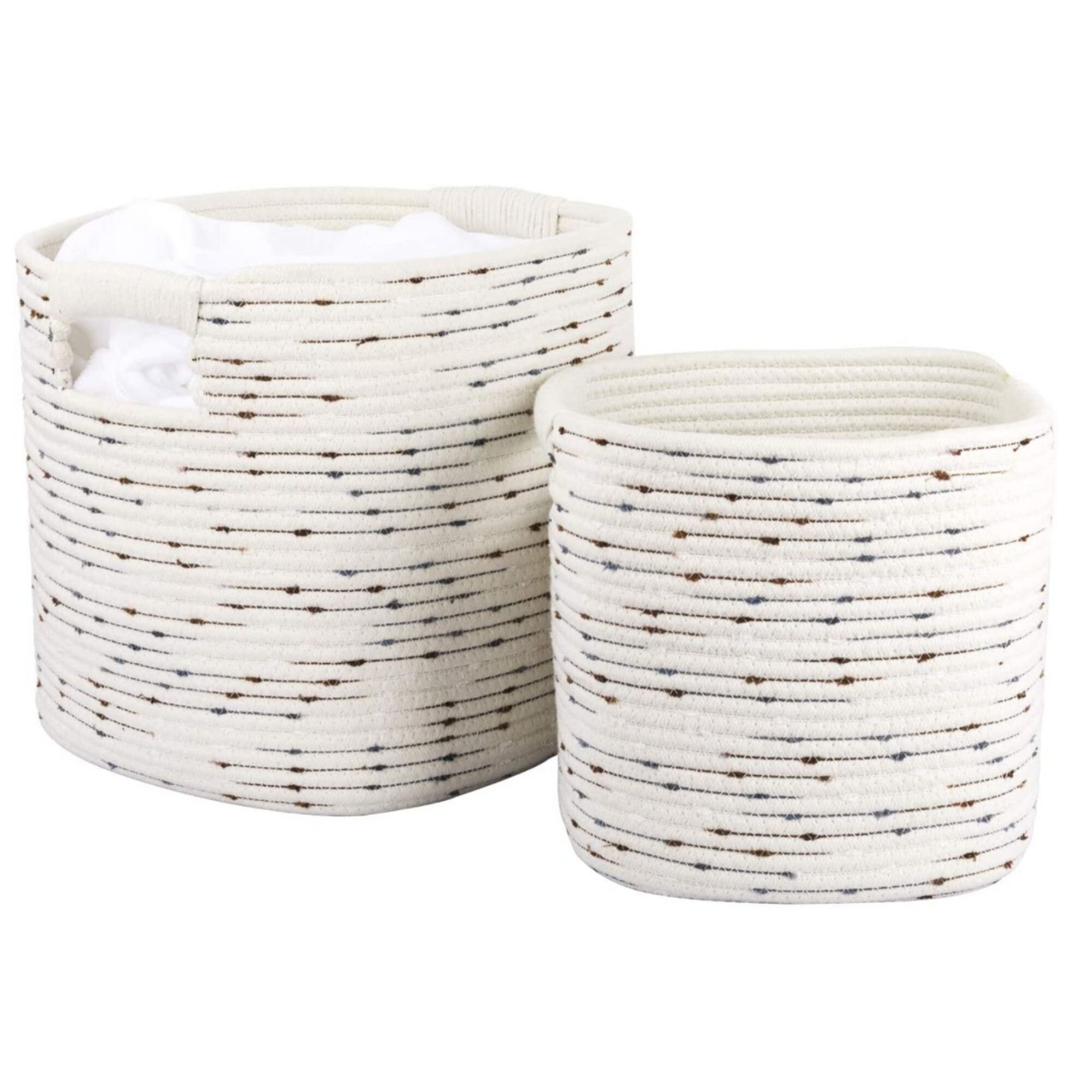Woven Cotton Rope Basket Set of 2 Woven Storage Basket With Handles ...
