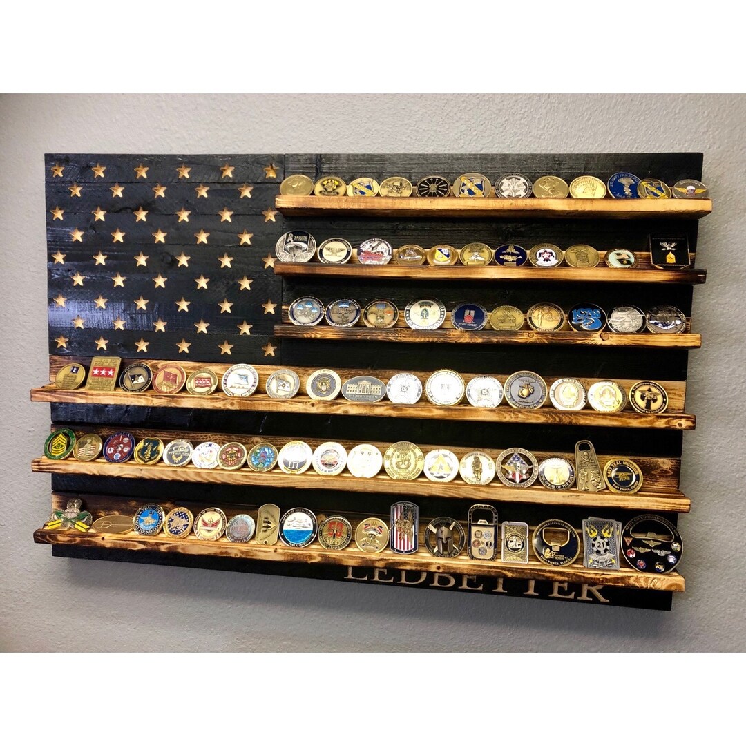 Thin Blue Line Challenge Coin Flag, Police Challenge Coin Charred ...