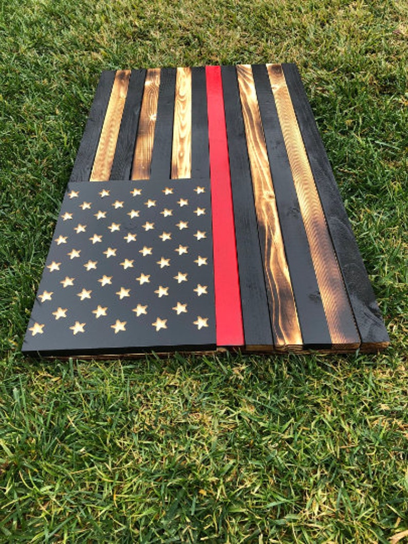 Thin Red Line Flag, Redline Flag, Fire Fighter,charred Wooden Flag ...