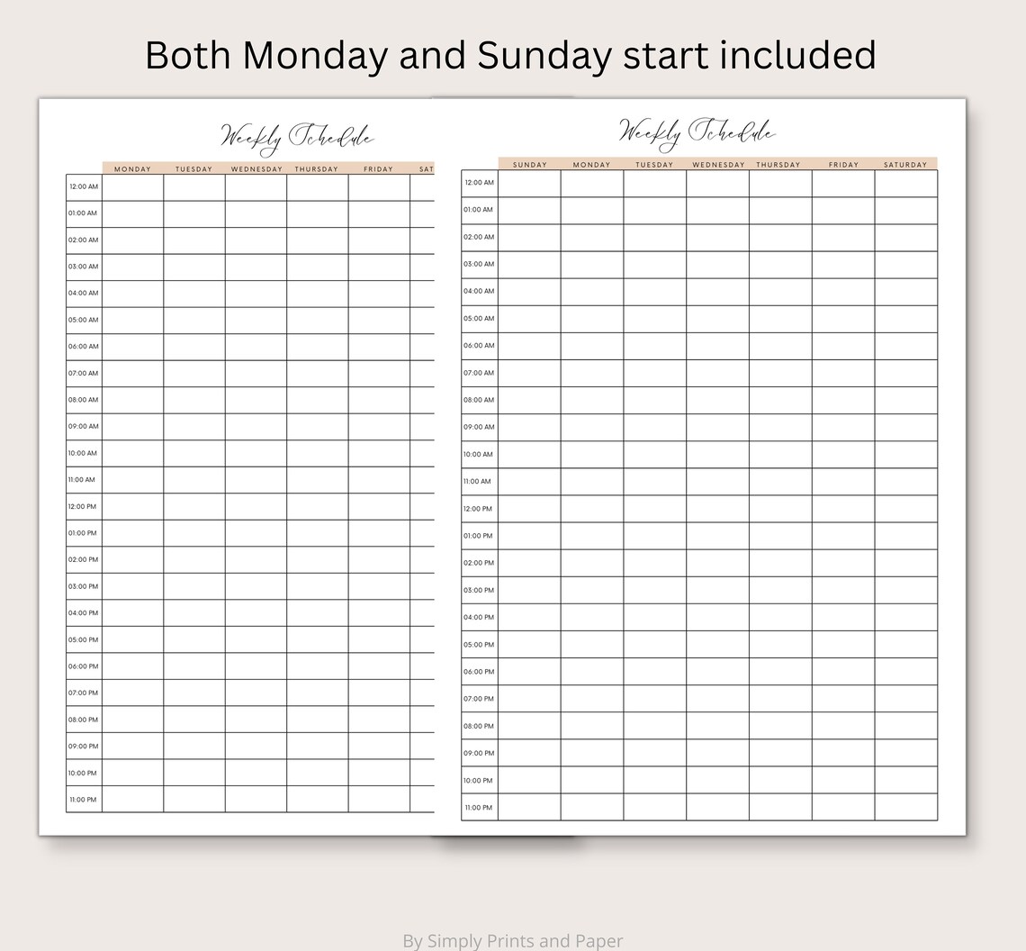 Simple Weekly Schedule Weekly Time Block Planner Printable - Etsy