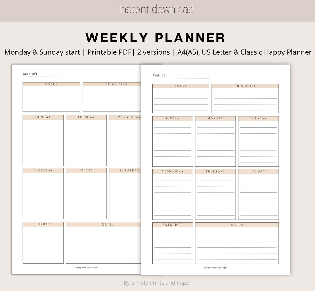 Weekly Planner Printable, Editable Weekly Schedule, Week at a Glance ...