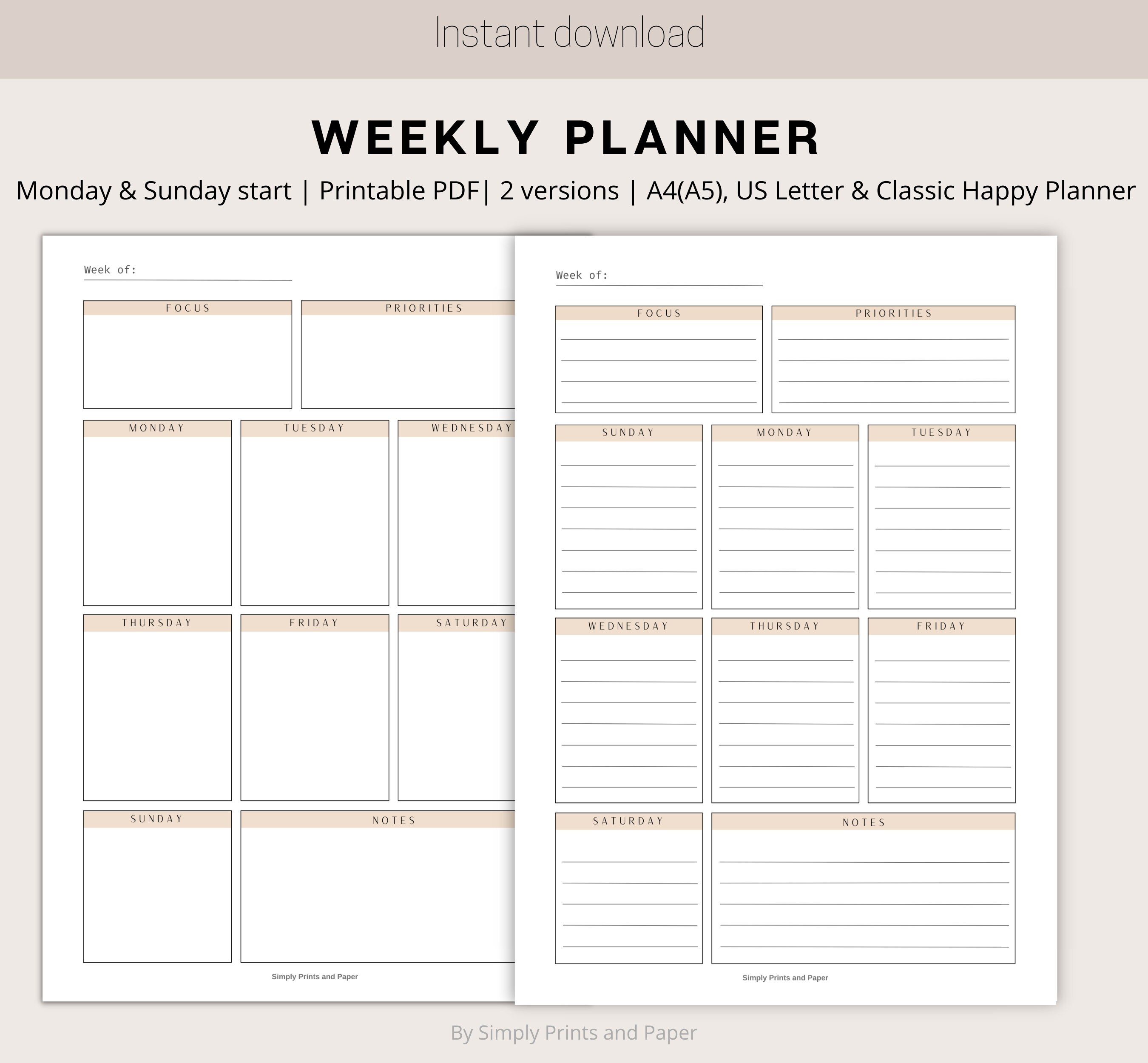 Weekly Planner Printable, Editable Weekly Schedule, Week at a Glance ...