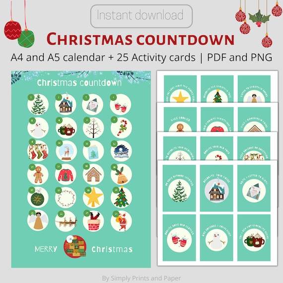 Christmas Advent Calendar Printable Christmas Activity Cards | Etsy