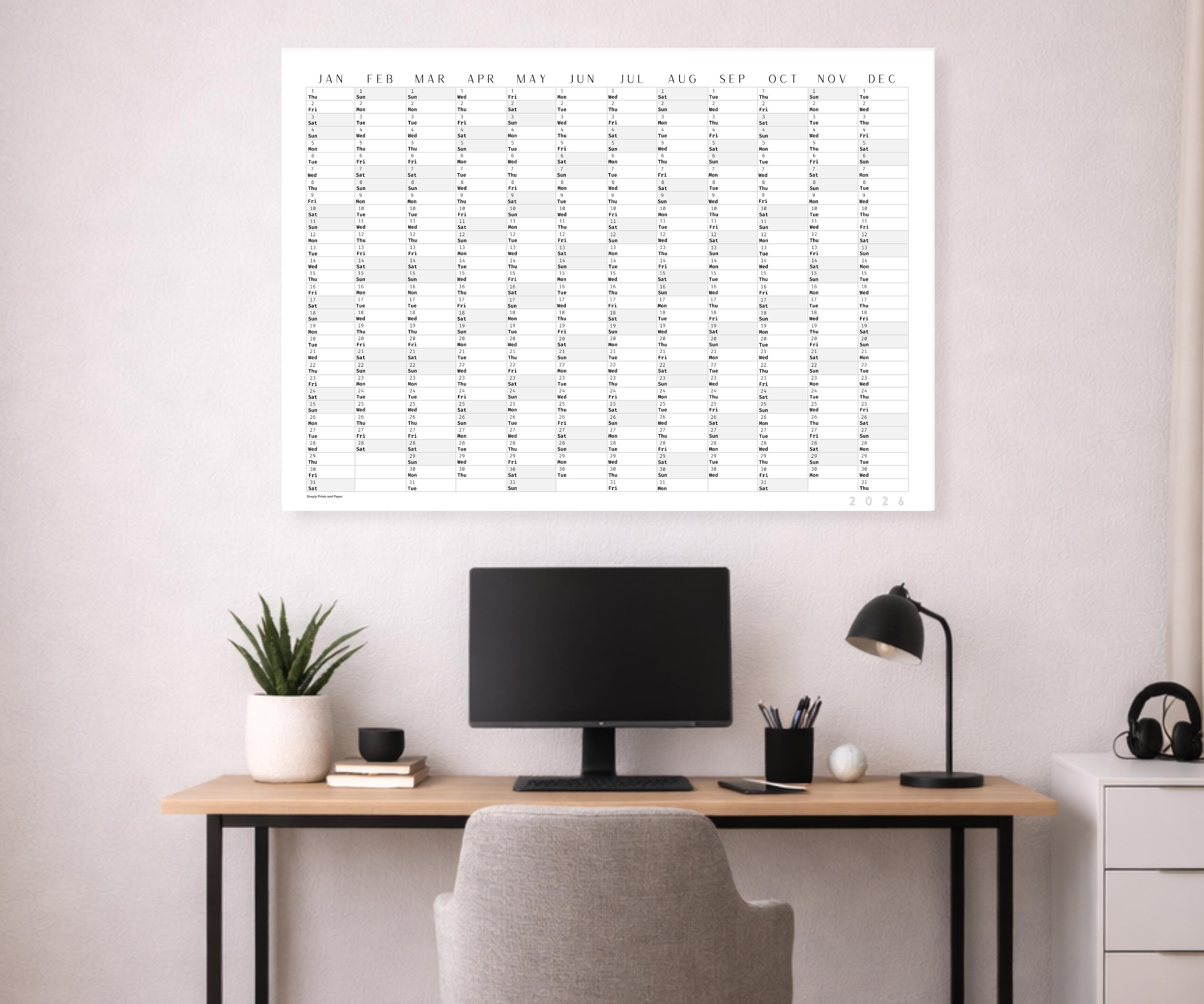 2026 Wall Calendar Printable A1 A2 A3 | Minimal Year at a Glance - Etsy ...