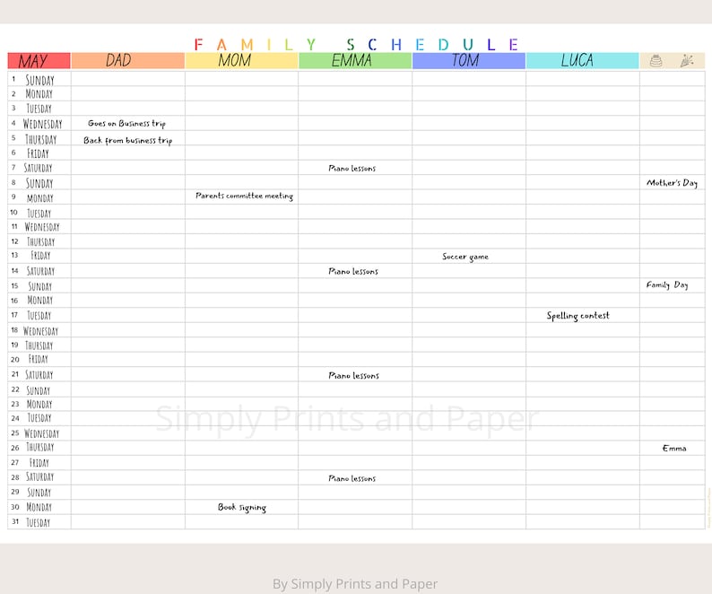 Undated Family Schedule Printable A2 A3 A4 | Monthly Family Planner - Etsy