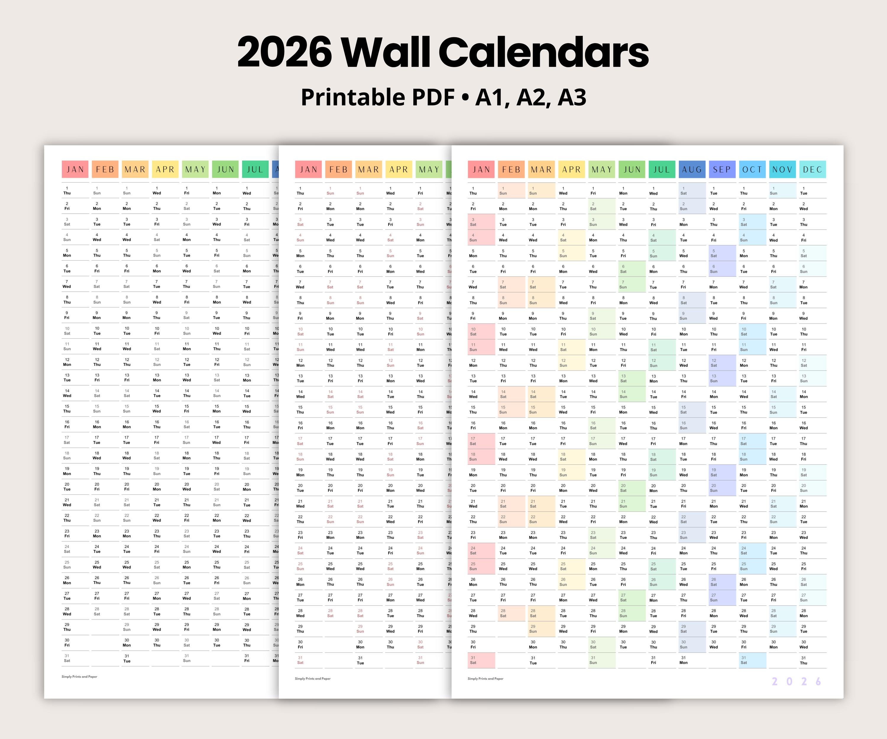 2026 Wall Calendars Bundle Printable A1 A2 A3 | Minimal & Colorful - Etsy