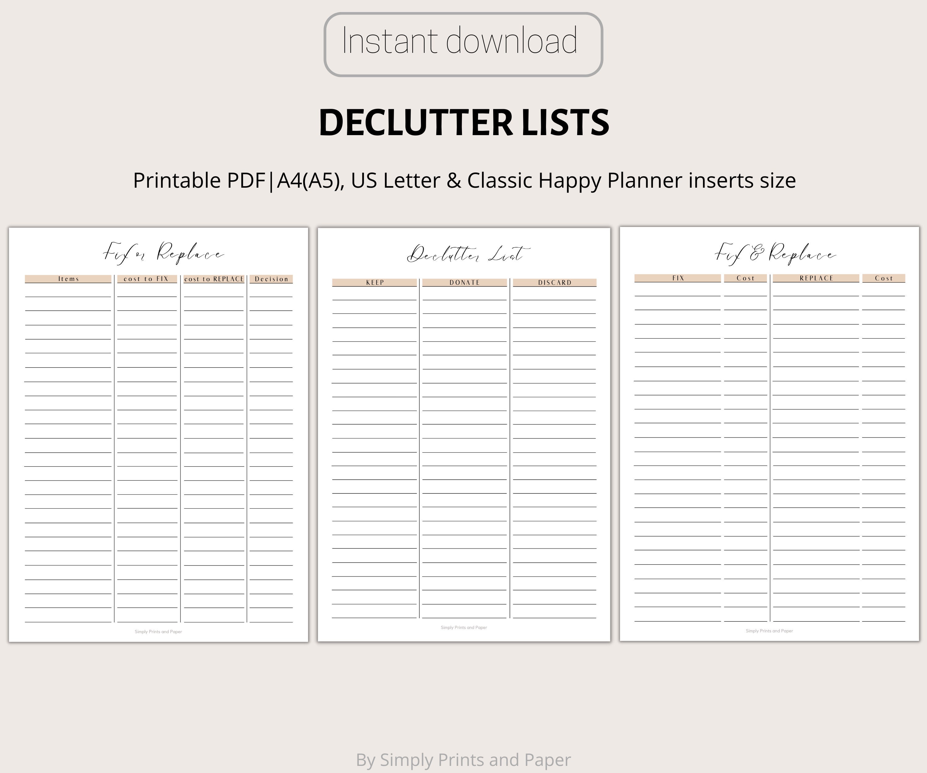 Set of 3 Declutter Lists, Printable Declutter Planner, Fix and Repairs ...