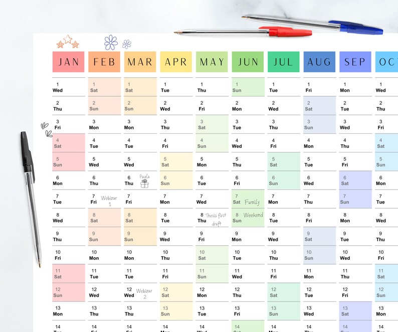 2025 Colorful Wall Calendar | Printable Yearly Planner | Large Wall ...