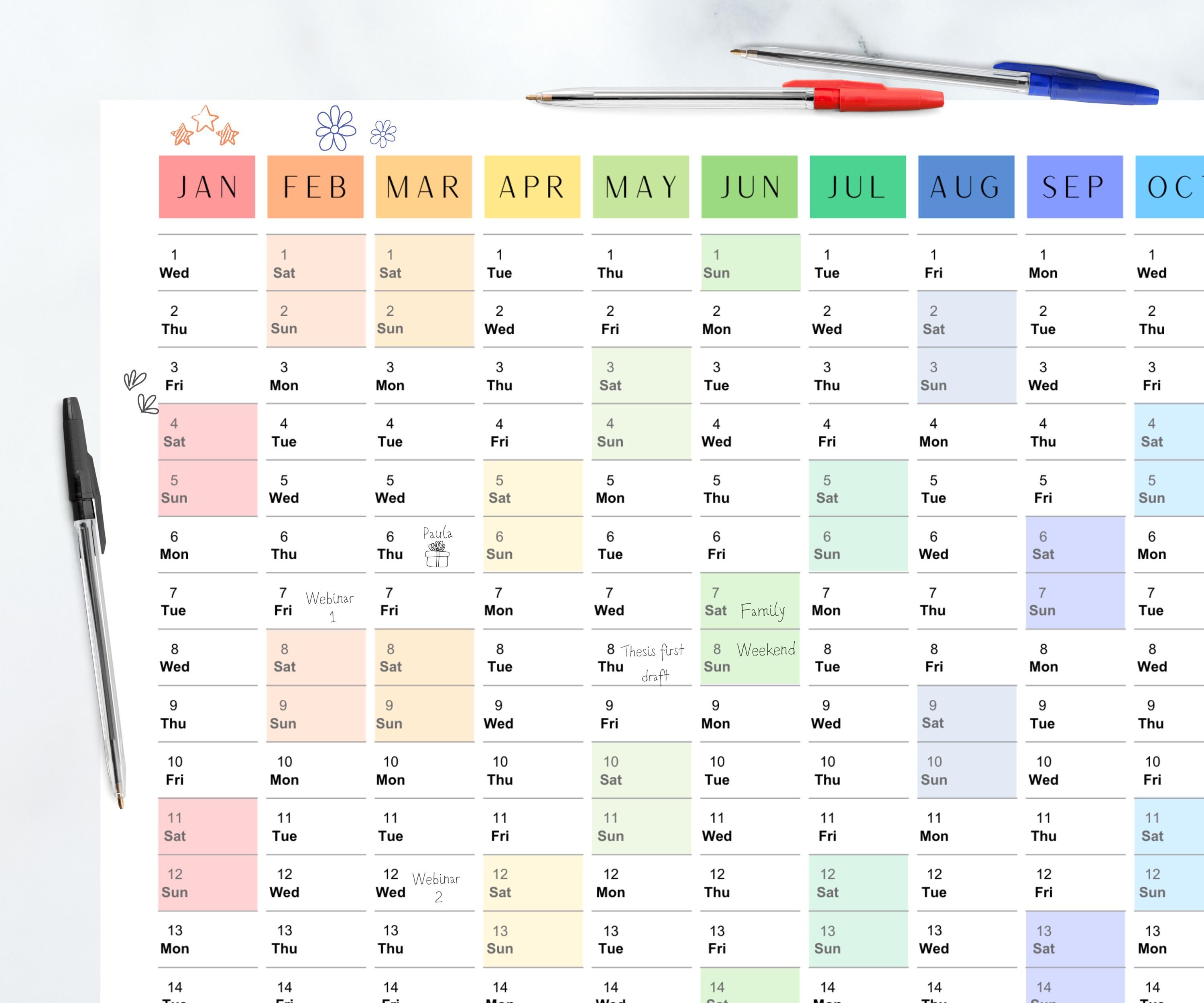 2025 Colorful Wall Calendar | Printable Yearly Planner | Large Wall ...