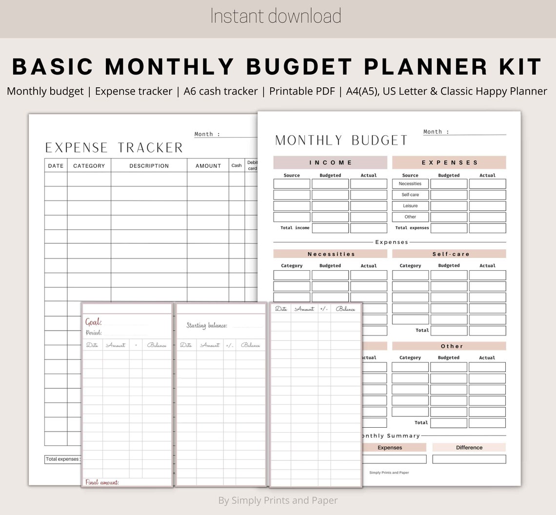 Simple Budget Planner Kit Printable Monthly Budget Planner Finance ...