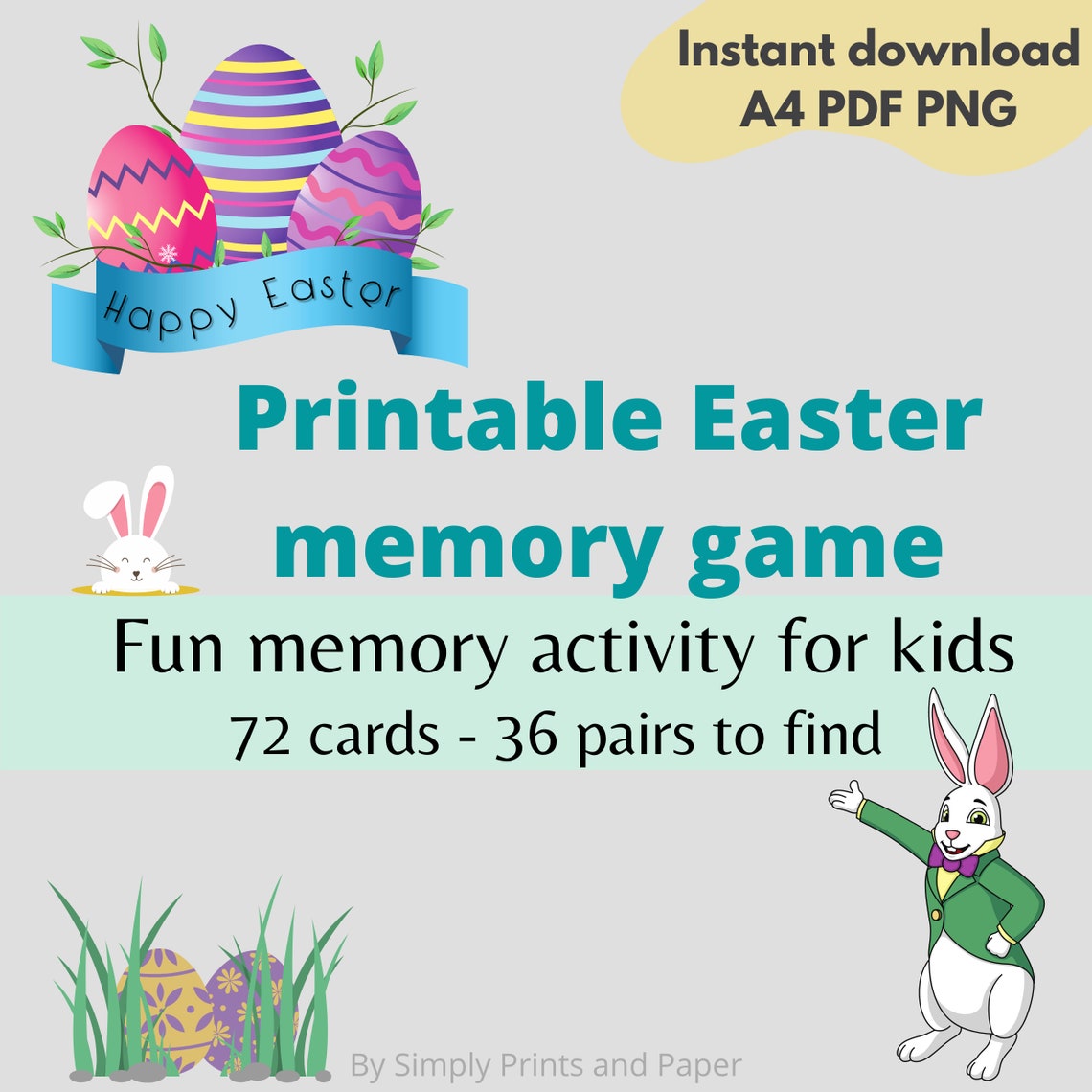 Easter Memory Game Printable, Matching Card Game Activity for Kids ...