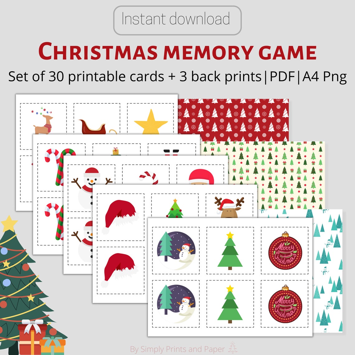 Christmas Memory Game, Printable Christmas Matching Game, Kids Memory ...
